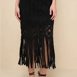 Lulus | Skirts | Enviable Summer Black Crochet Fringe Midi Skirt | Poshmark